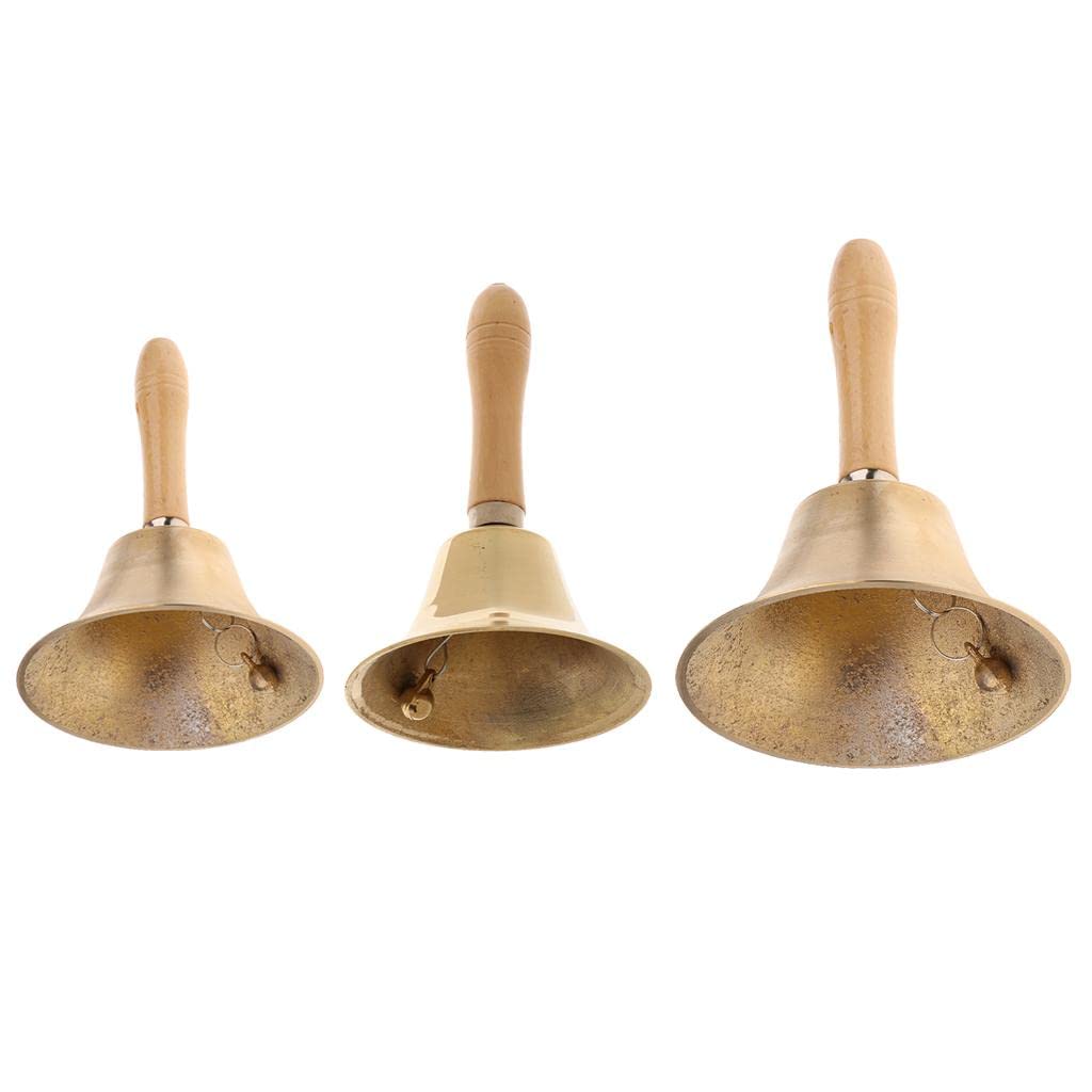 KLKCMS Exquisite Handmade Copper Hand Bell w/Wooden Handle Buddhist Handbell, 8 x 15cm