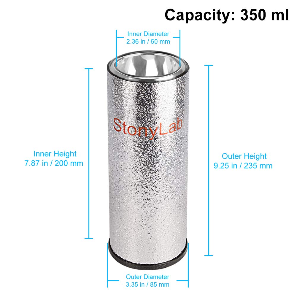 stonylab Dewar Flask, Cylindrical Form Borosilicate Glass Dewar Flask with Aluminum Base, 210mm Interior Depth and 70mm Interior Diameter for Laboratory, 665ml