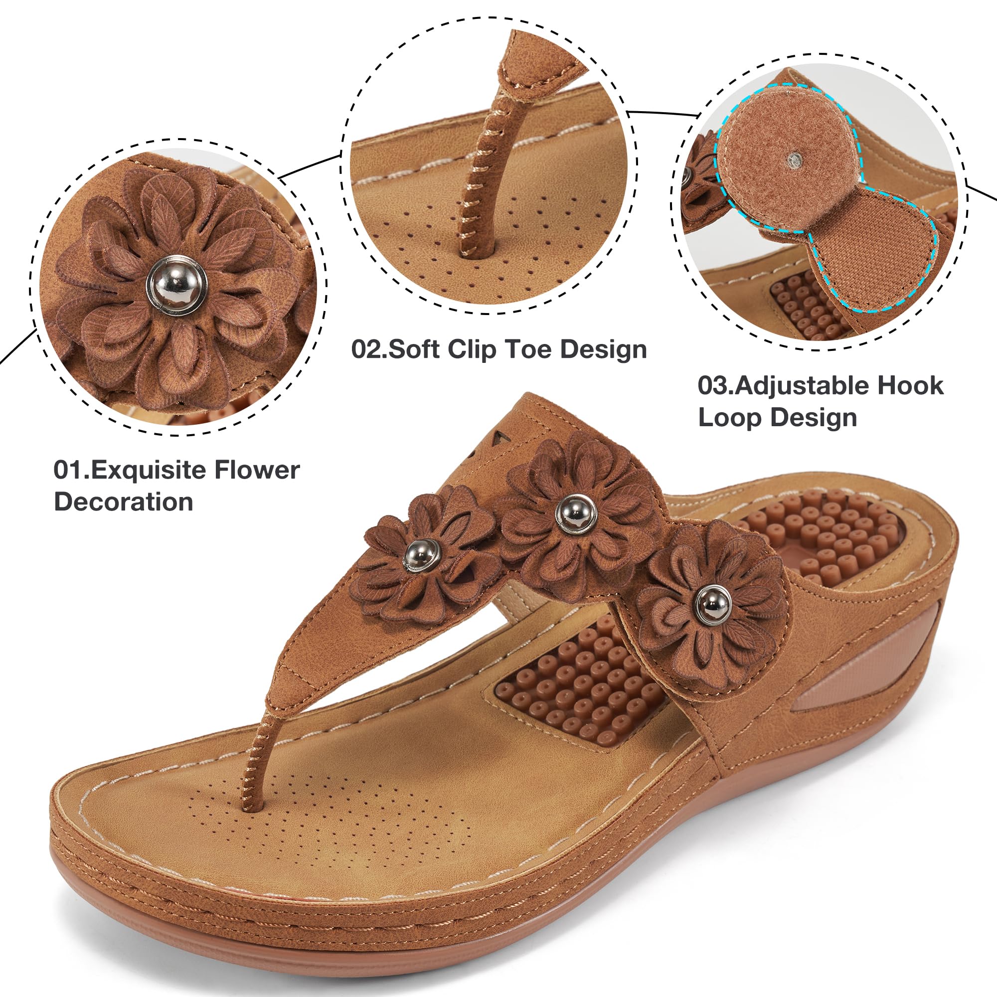 FUDYNMALC Sandals Women Wedge Shoes: Summer Dressy Womens Flip Flops Comfortable Orthopedic Platform Sandals Casual Walking Wedges Brown