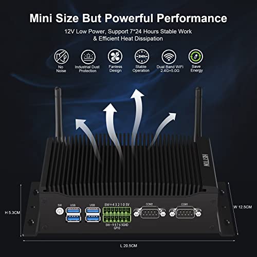 HISTTON Fanless PC Core i5-10210U, 32GB RAM 512GB SSD+1TB HDD, Mini Computer with 2 RS232/485 COM, Dual HD+DP 4K Triple Display, 2 LAN, 6 USB, GPIO, Wifi, BT4.2, Mini PC Windows 11 Pro, support Ubuntu