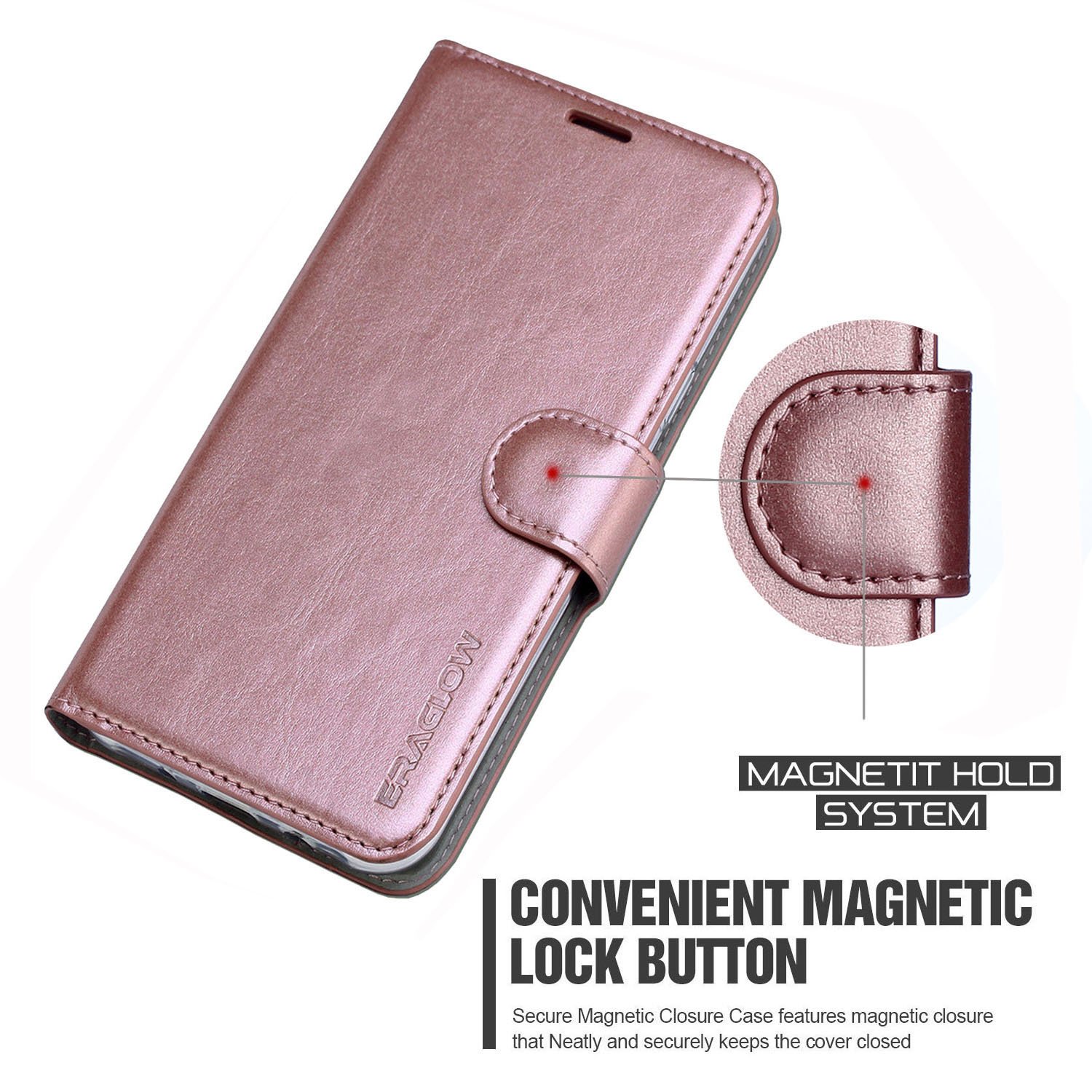 ERAGLOW Galaxy A50 Case,Galaxy A50 Wallet Case,Premium PU Leather Wallet Flip Protective Phone Case Cover w/Card Slots & Kickstand for Samsung Galaxy A50 2019 (Rose Gold)