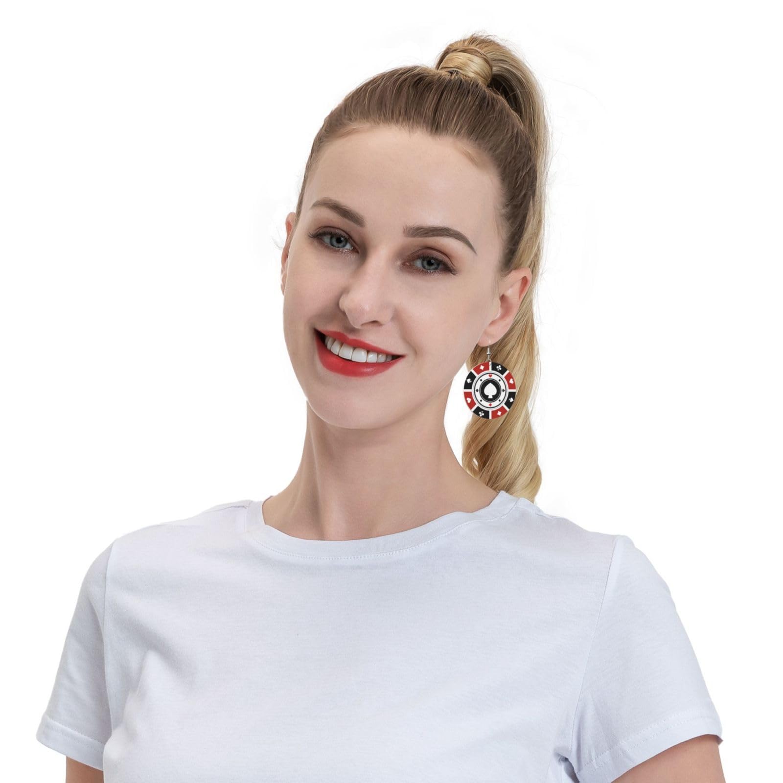 Funny Poker Card Faux Leather Earrings For Women Lightweight Round Dangle Earrings Gift