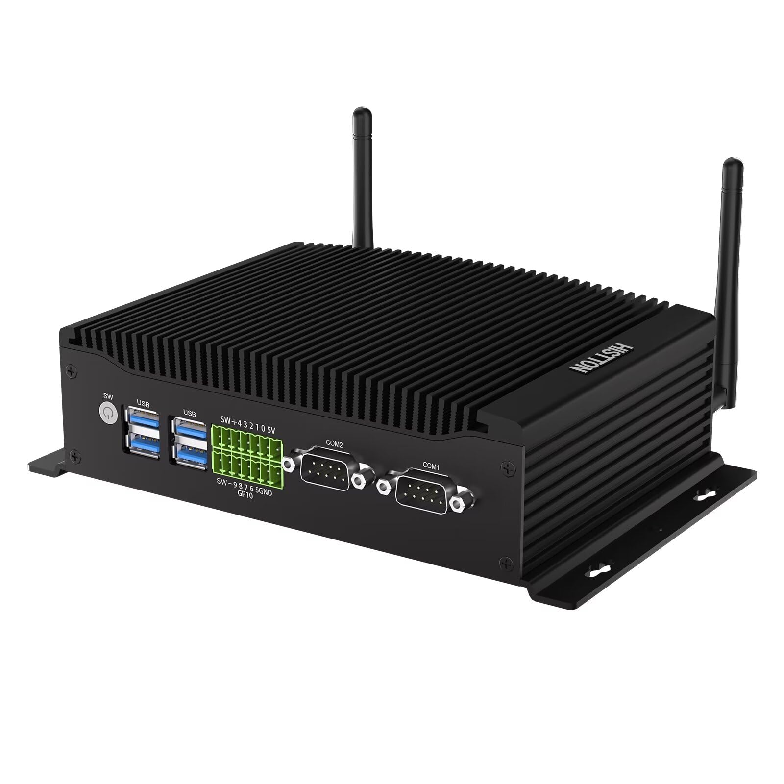HISTTON Fanless Industrial Mini PC Core i7-10810U, 16GB RAM 128GB M2. SSD, 2 RS232/485 COM, Dual HD+DP 4K Triple Display, 2 LAN, 6 USB, GPIO, Wifi, BT 4.2, Mini PC Windows 11 Pro, support Linux/Ubuntu