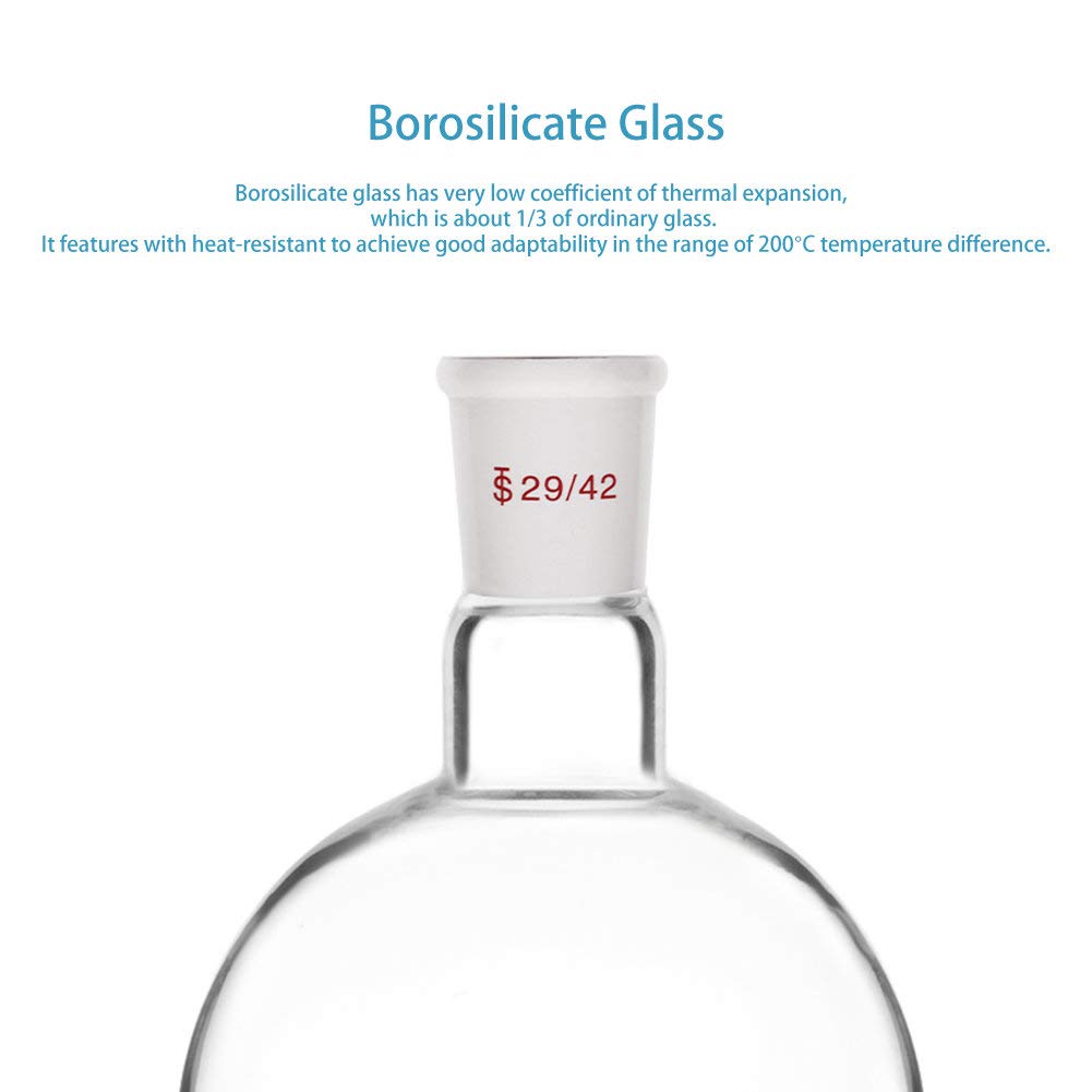 stonylab Heavy Wall Single Neck Borosilicate Glass Flat Bottom Boiling Flask, with 29/42 Standard Taper Outer Joint, 2000ml
