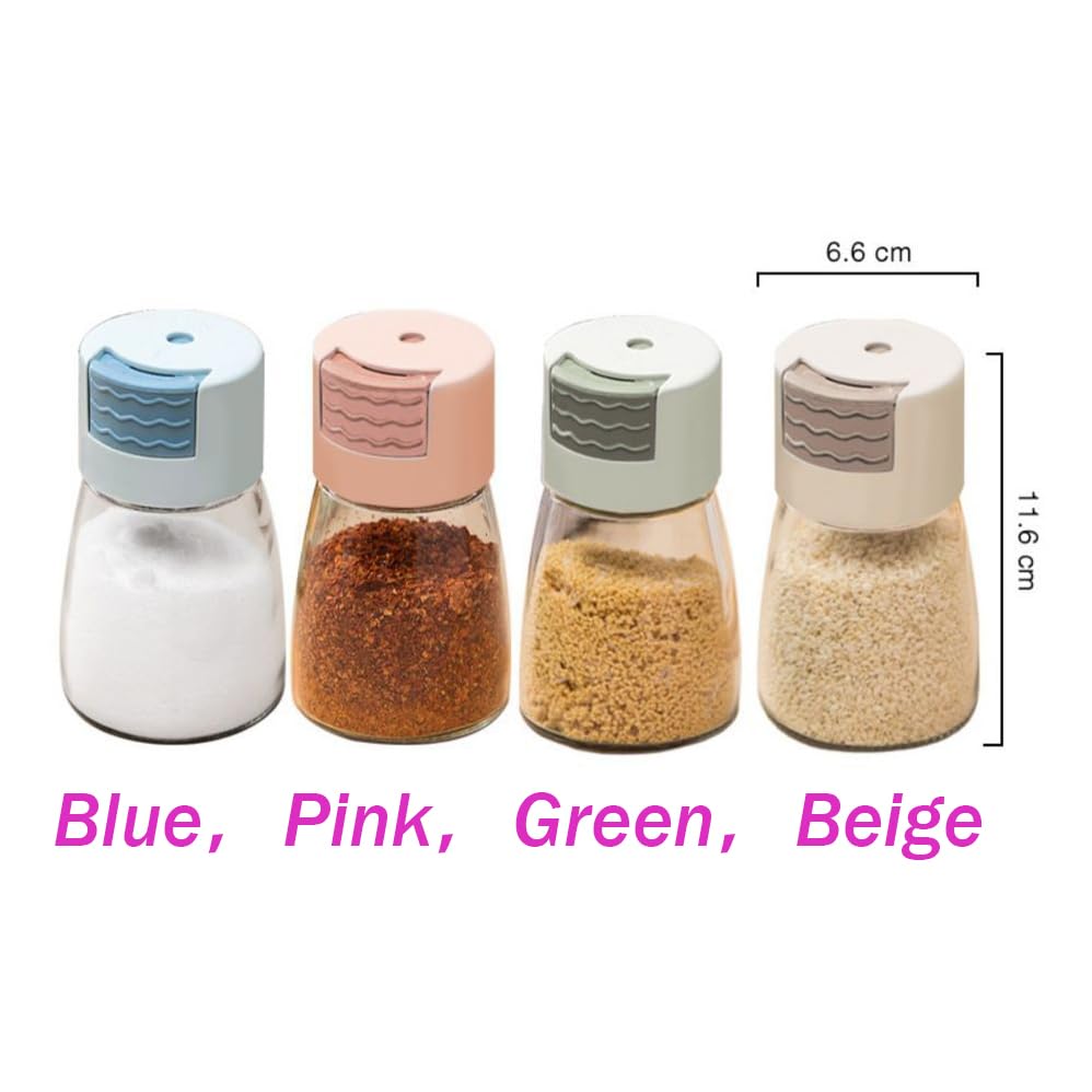 Salt And Pepper Shakers Precise Quantitative Push Type,0.5g Metering Salt Shaker,Quantitative Seasoning Tank,Measuring Salt And Pepper Shakers Glass,Kitchen Must Haves 2023 (2PCS Pink+Green)