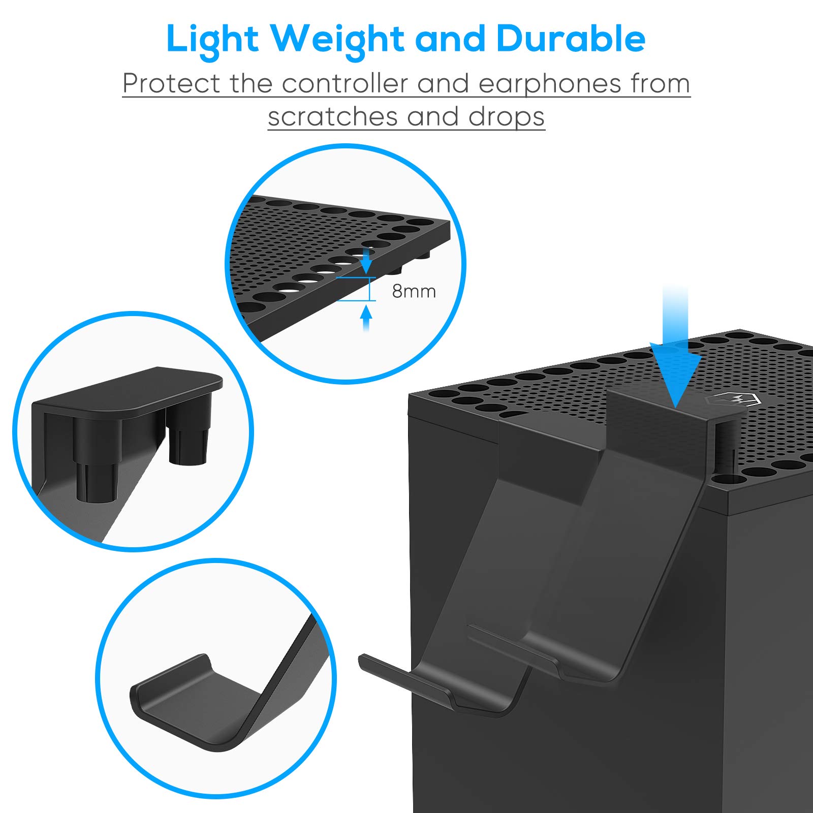 Dust Cover for Xbox Series X Console with 2 Controller/Headset Mount, Dust Mesh Cooler Filter Cover Gaming Controller Mount Stand Headset Hanger Hook for Xbox Series X