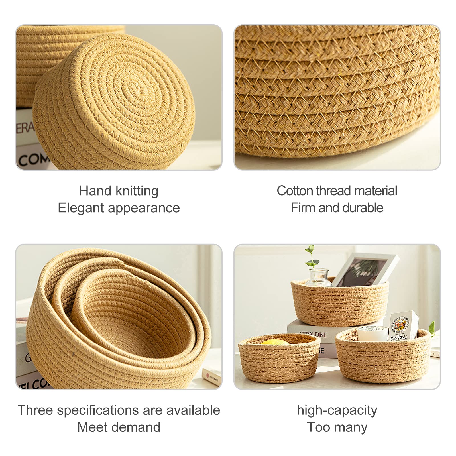 Mini Table Basket Organizer Closet Baskets Toy Basket 3 Pack Storage Baskets Storage Bins for Desk Woven Basket for Organizing
