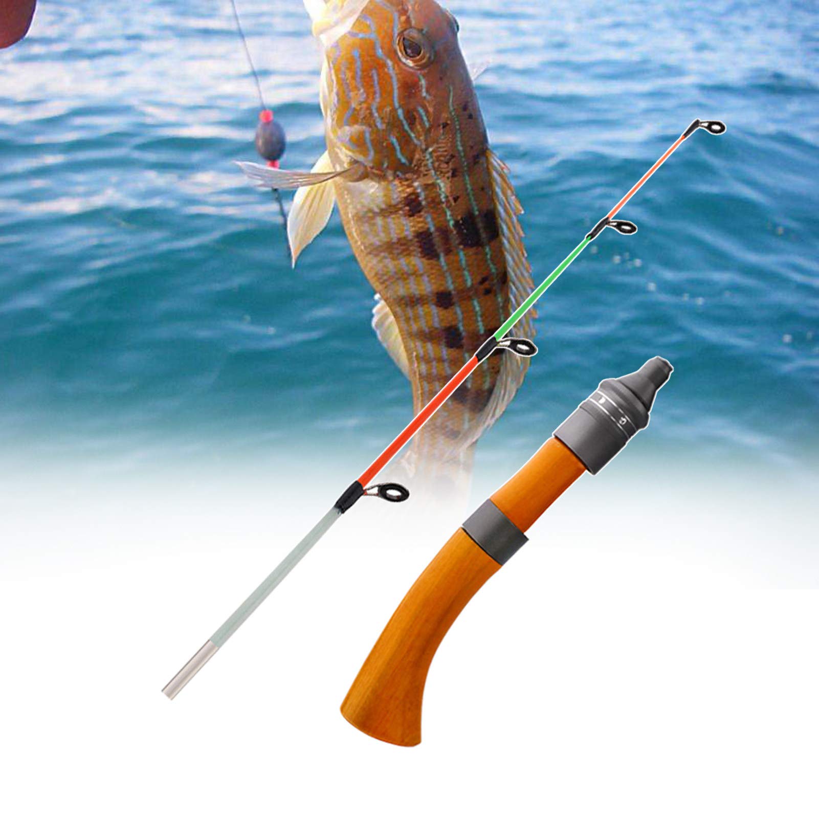 Hislaves Ice Fishing Tool,59cm Winter Ice Fishing Pole 2 Section Children Fish Rod Solid Wooden Handle