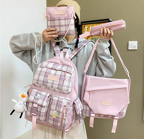 SodaMeow Kawaii Backpack with Pins and Accessories Kawaii Backpack Set Cute Aesthetic Backpack Kawaii Work Supplies (Pink)