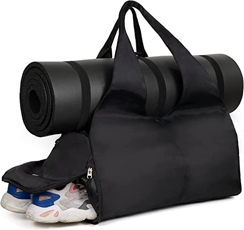 Sports Gym Bag for Women Mens, Crincy Black Weekender Overnight Travel Bag for Women fit 13.3 IN Laptop, Waterproof Tote Duffel Bag with Shoes Compartment and Wet Pocket for Plane, Yoga, Swimming.
