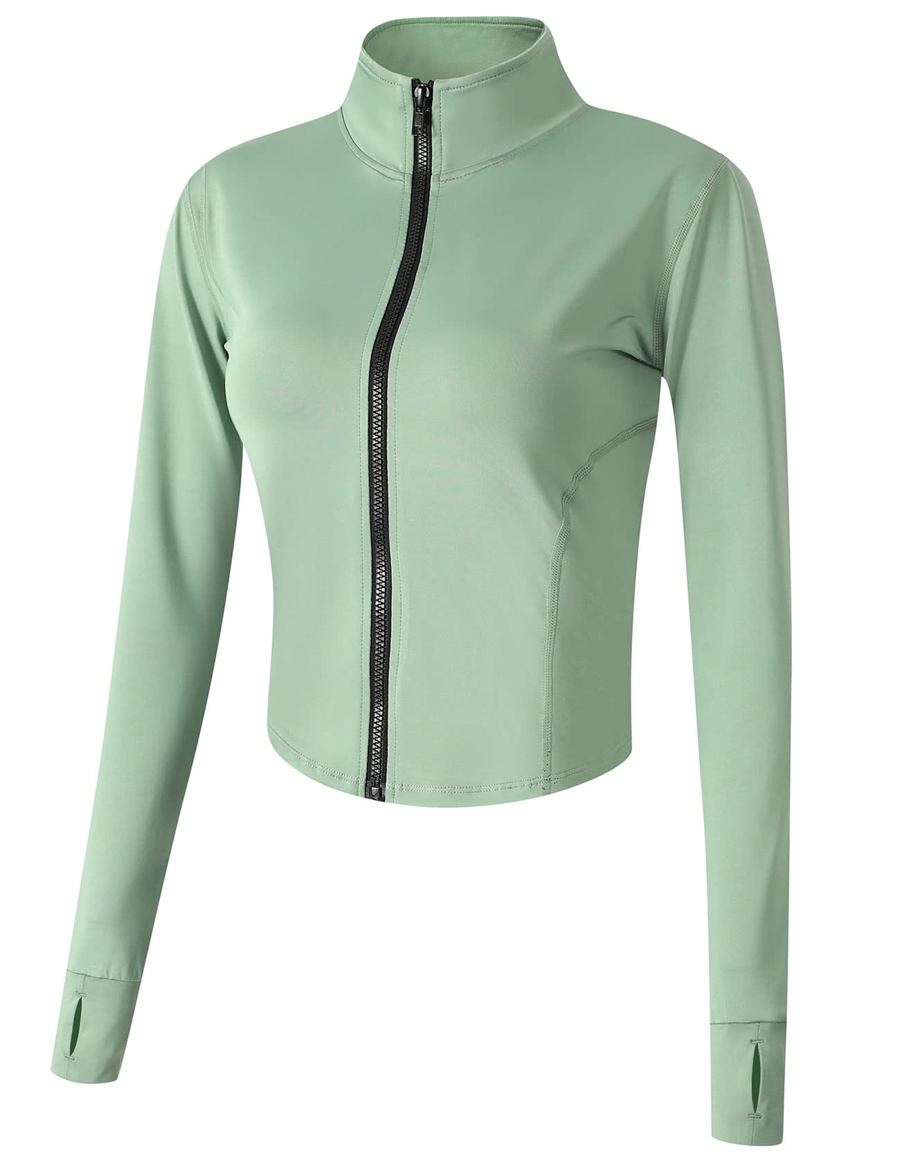 Gihuo Women's Athletic Full Zip Lightweight Workout Jacket with Thumb Holes(LightGreen-M)