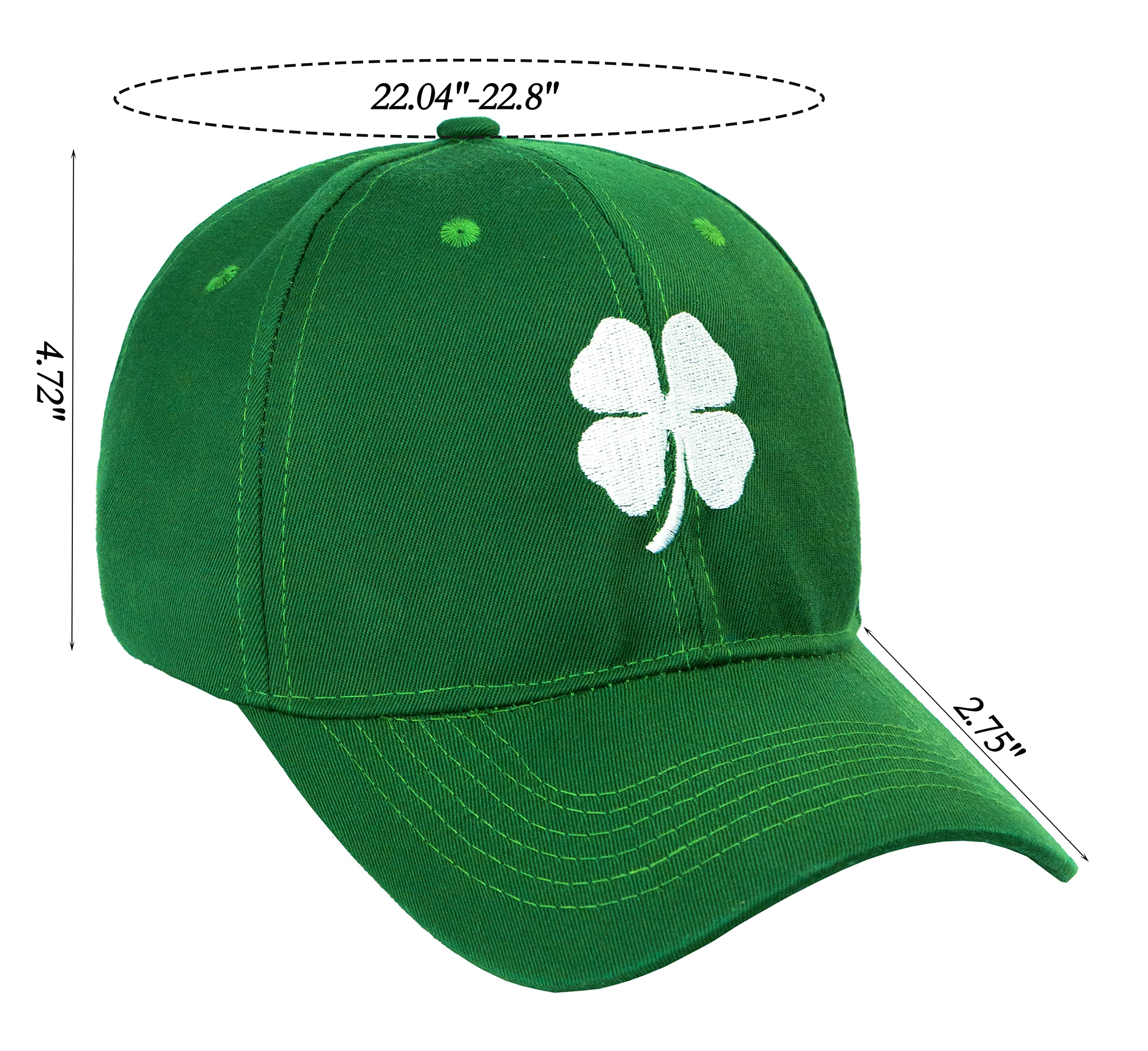 Ireland Irish 4 Leaf Clover St. Patrick's Day Hat for Men Women Embroidery Shamrock Baseball Cap Hat