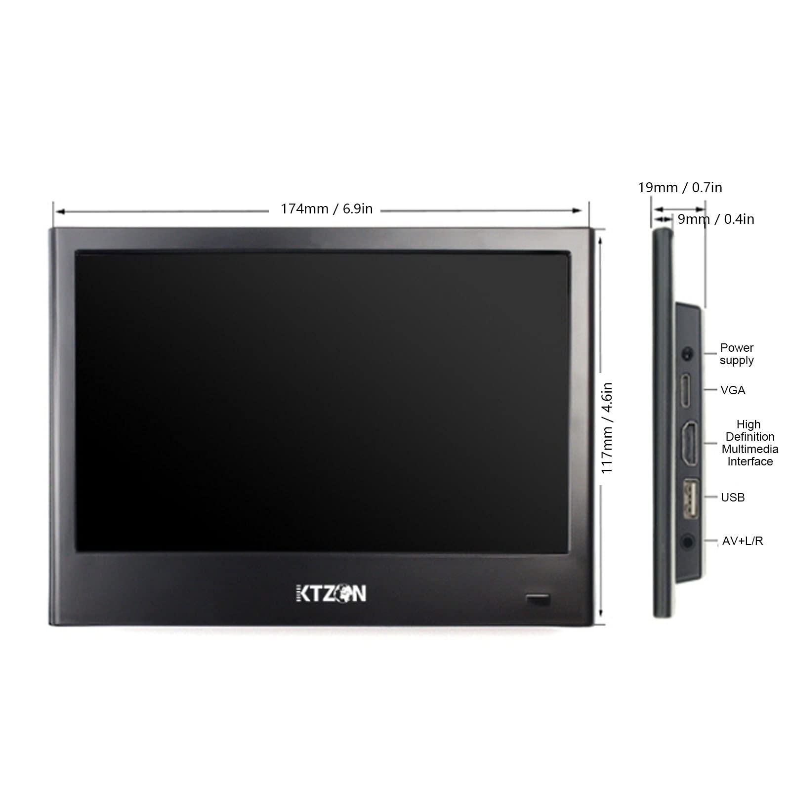 Kaufpart7in LCD Monitor -Portable IPS Display with USB Connection for Use as Computer Secondary Screen, Compact Size of174x117x19mm for On-The-Go Convenience