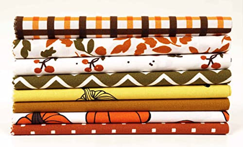 Soimoi 8 Pc Fat Quarter Bundle, Autumn Fall Theme Print 18"x 22" DIY Patchwork- 100% Cotton Pre-Cut Quilting Fabric Orange, Brown, Yellow