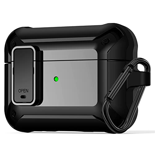 Samtec Airpod Pro 2 Case Cover 2022 with Secure Lock Clip, Military Armor Series Full-Body Rugged Hard Shell for Men Women with Keychain,Shockproof Protective Case for AirPod Pro 2nd Generation,Black