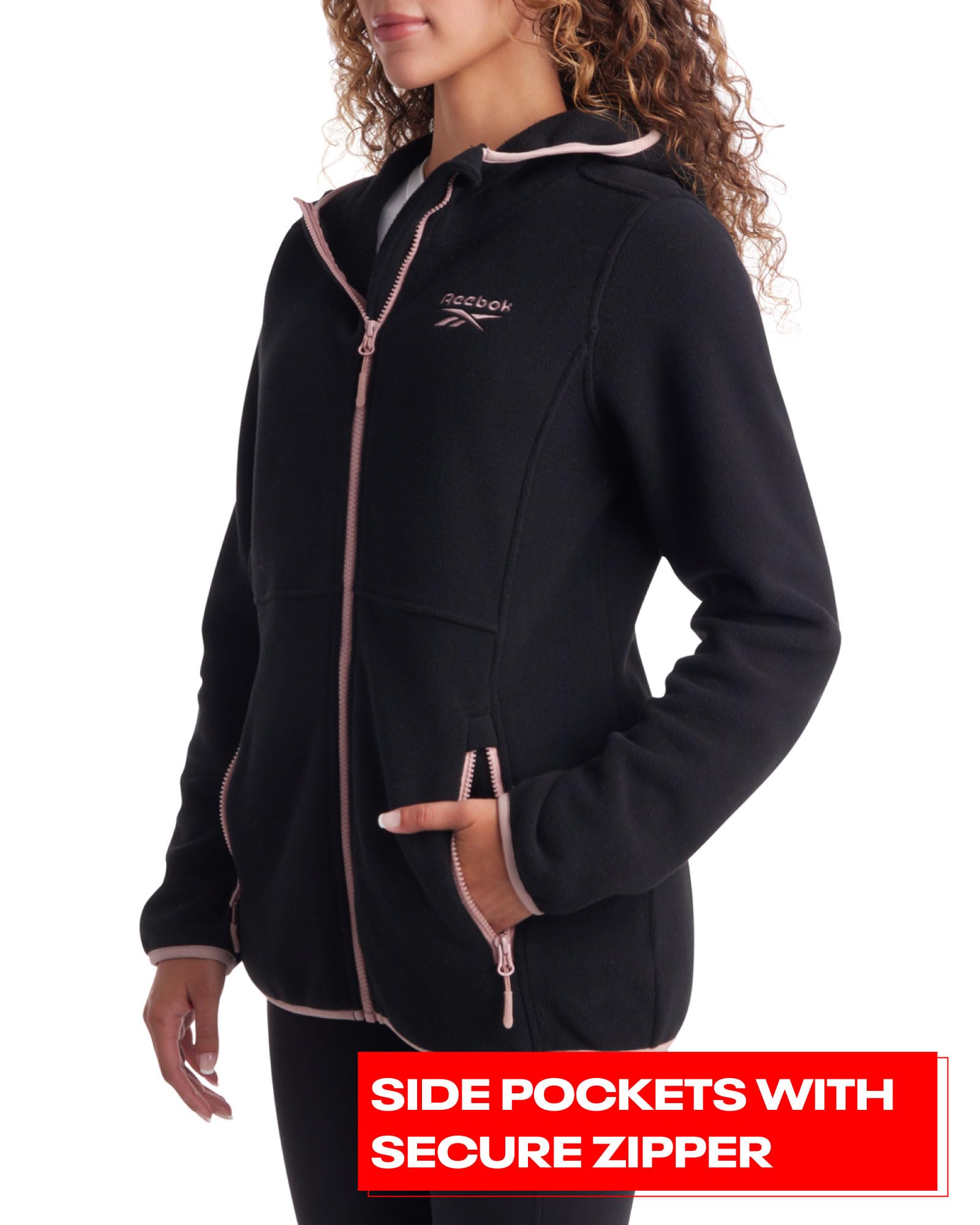 Reebok Women's Jacket - Polar Fleece Sweatshirt Jacket - Lightweight Coat for Women (S-XL), Size Small, Black