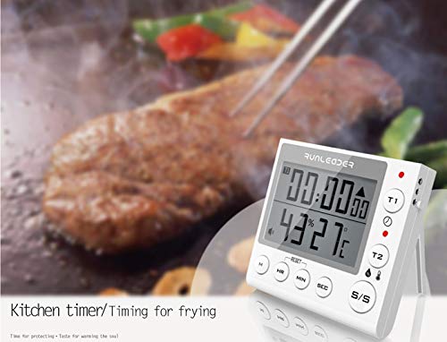 Jayron KT002A 2-Channel Kitchen Timer Magnetic Countdown Timer Clock Temperature and Humidity Meter Digital Minute/Second Timer Desk Clock for Elderly Kids(Blue)