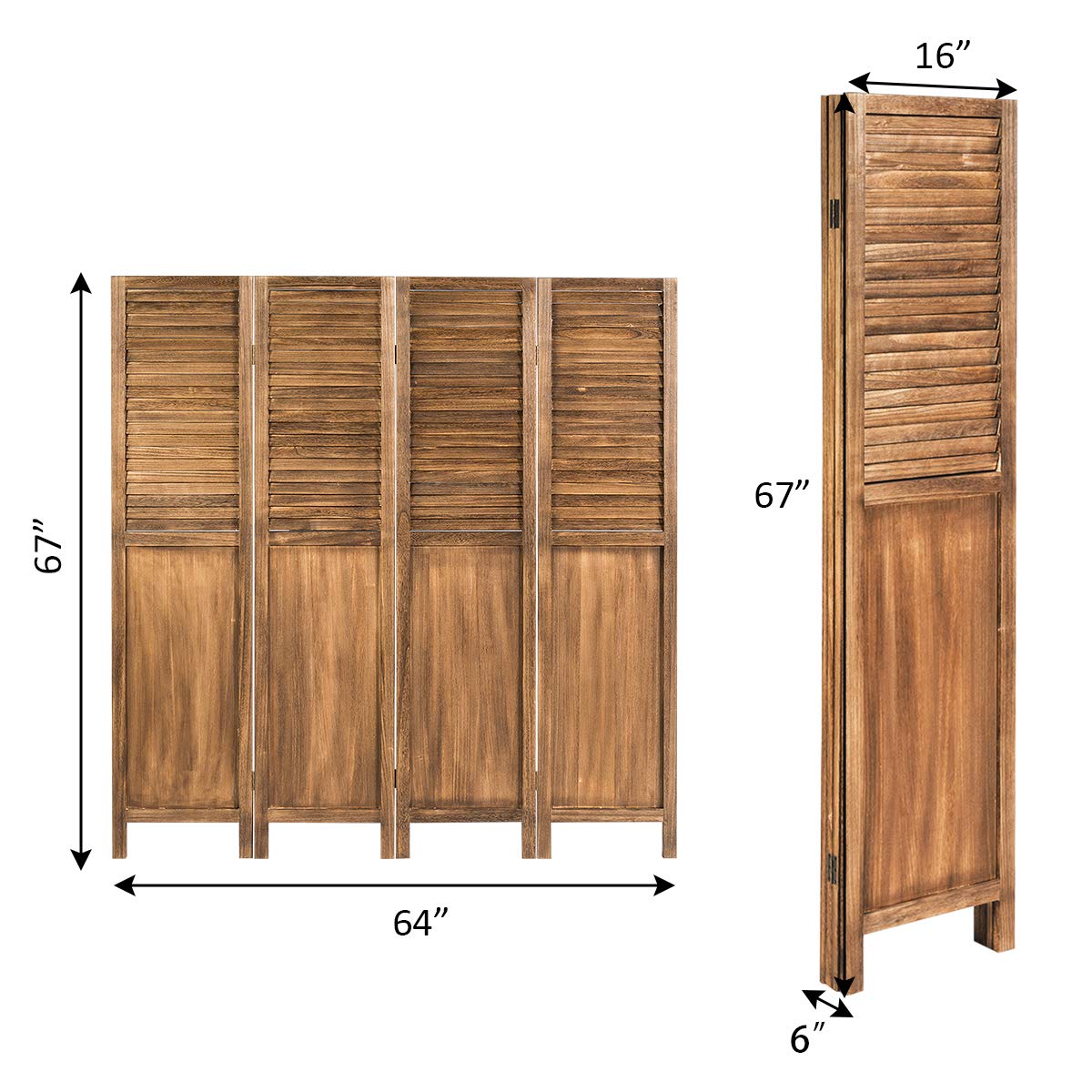 Giantex 4 Panel 5.6 ft Wooden Room Divider, Portable Partition Screen, Perfect Zoom Background, Wood Panel Dressing Screen, Indoor Outdoor Folding Privacy Screens for Home Office Barn Garden, White