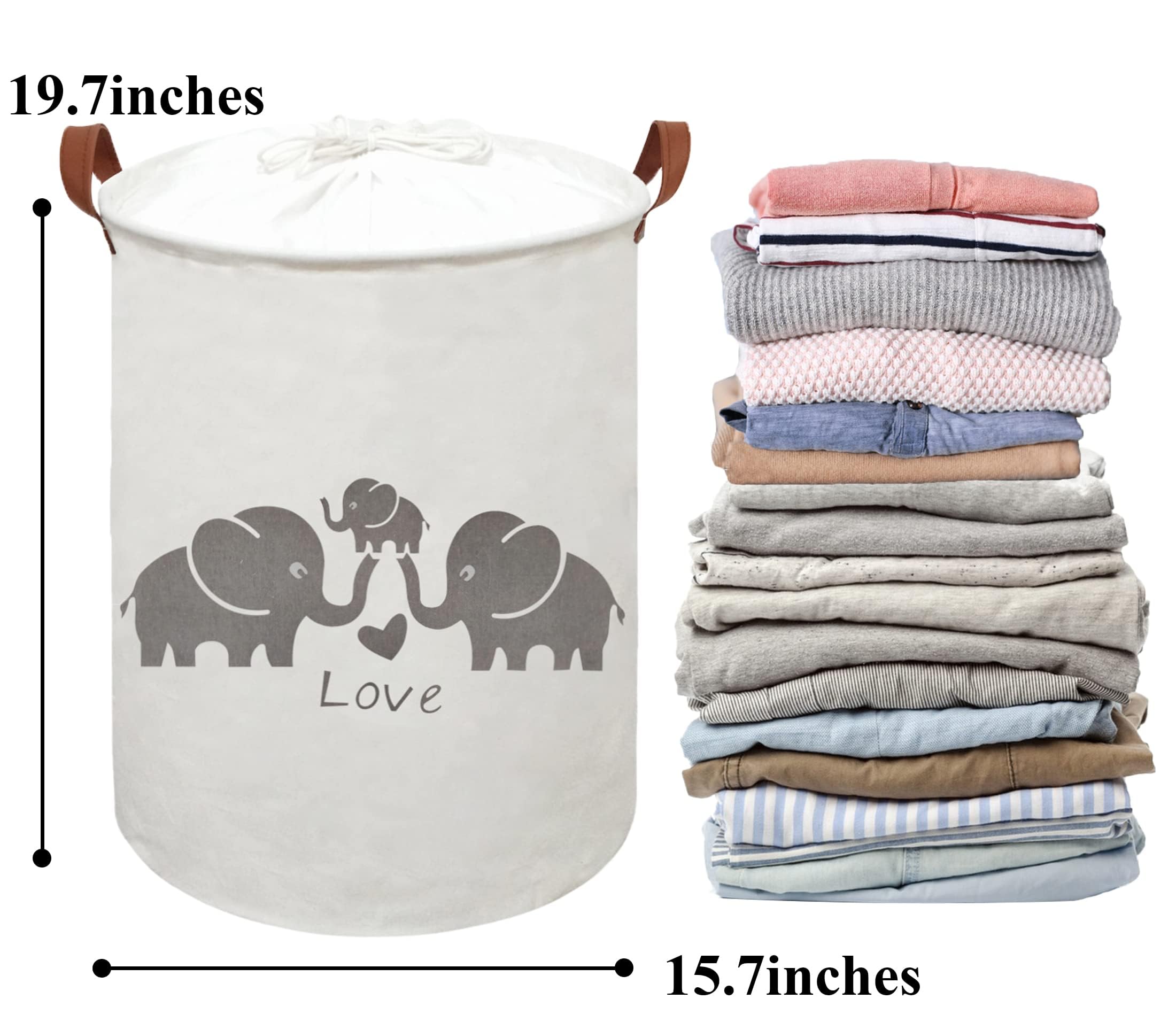 HIYAGON Baby Laundry Basket,Large Laundry Hamper with Drawstring Cover,Collapsible Storage Basket for Room Decor,Bedroom(Animal)