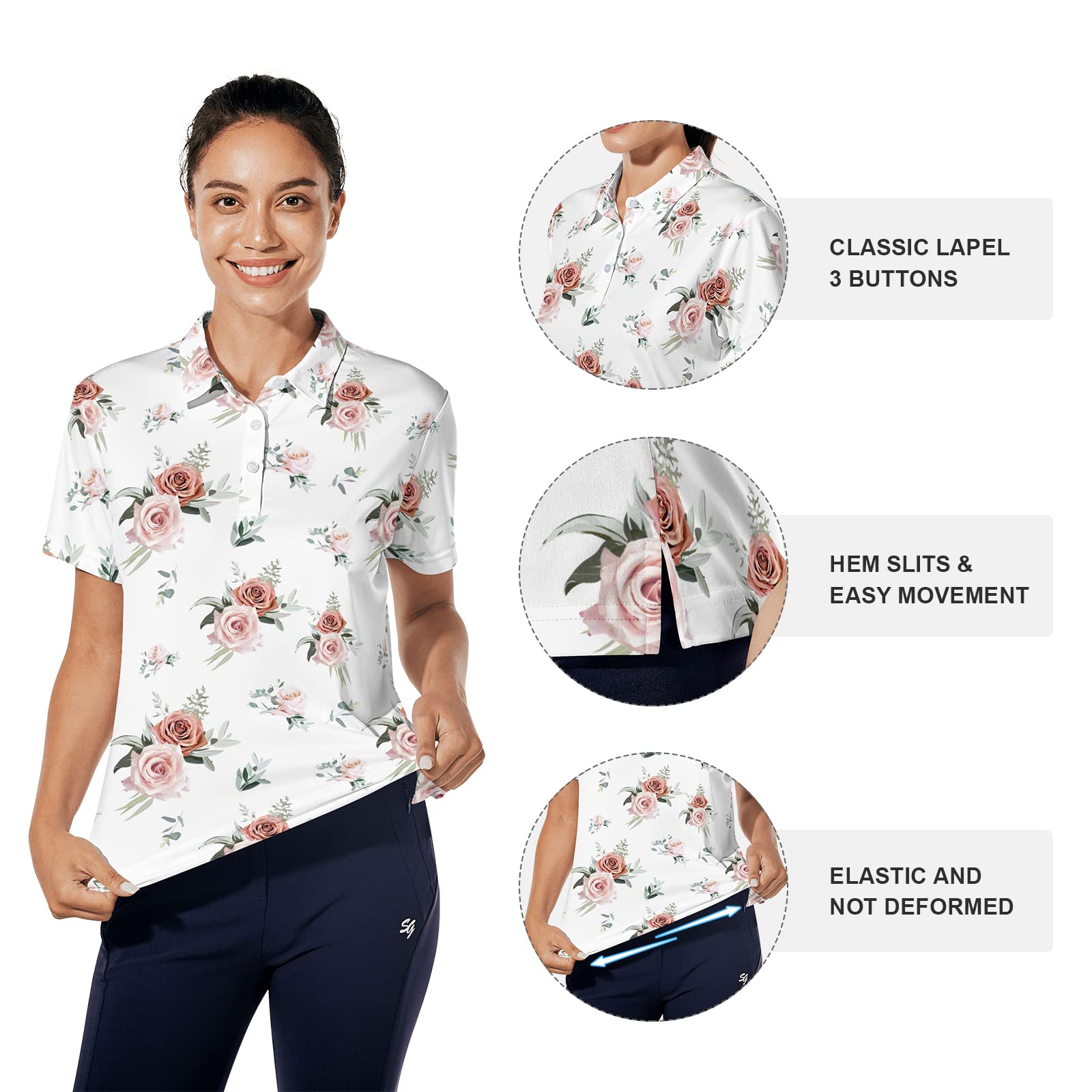 Hispotim Women's Short Sleeve Polo Shirt Lightweight Printed Golf Shirts Quick Dry Workout Golf Polo Shirts (White Leopard,M)
