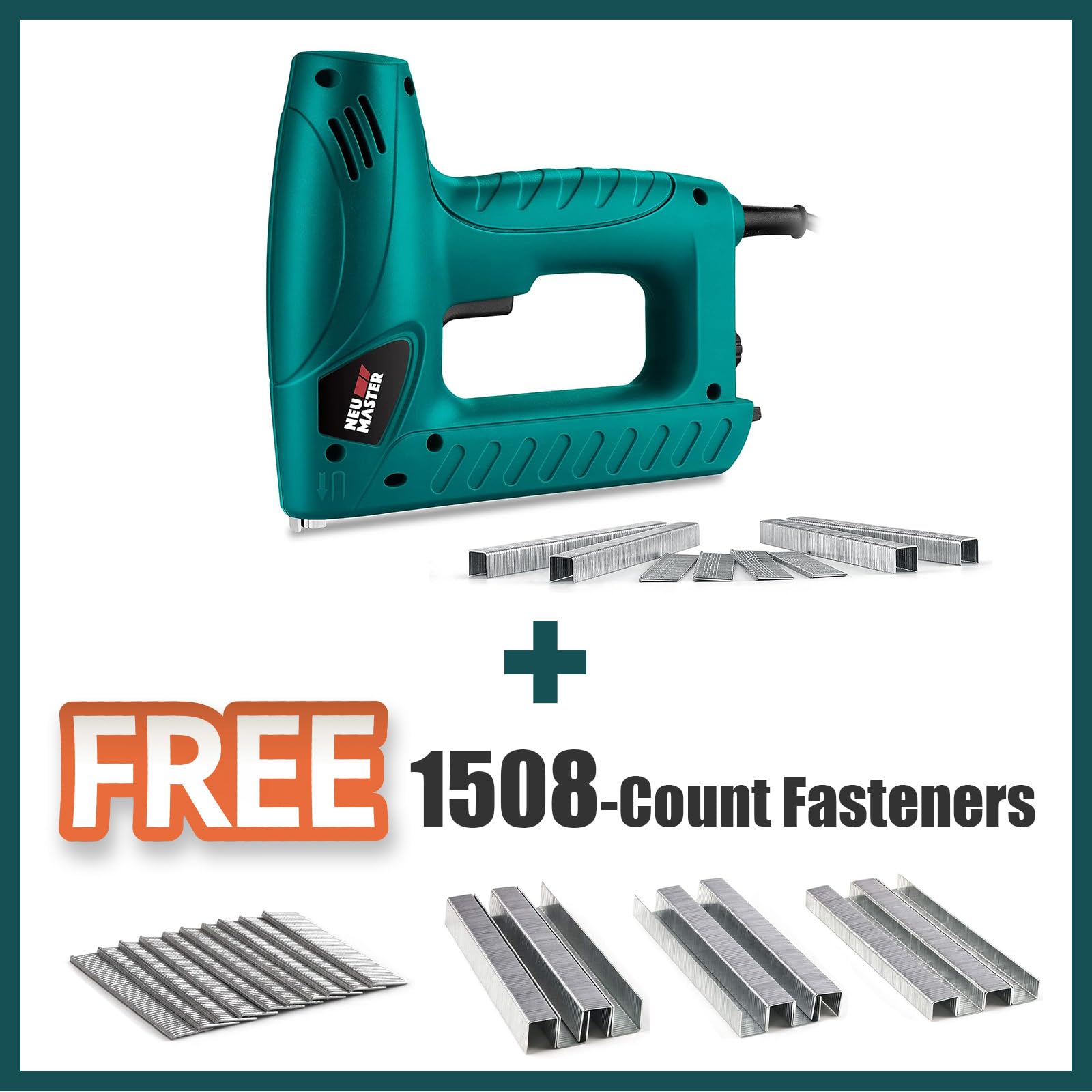 NEU MASTER Staple Gun with Contact Safety and Power Adjustable Knob(336pcs Staples and 200pcs Nails Included)and Premium Quality Standard T50 Staples and 18GA Brad Nails, 1508-Count