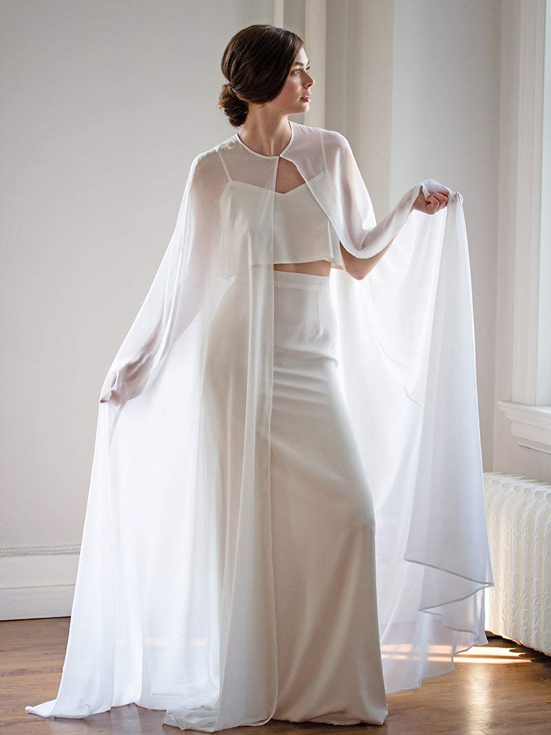 EllieHouse Long Chiffon Bridal Cape Wedding Veil Cloak For Bride White 3M