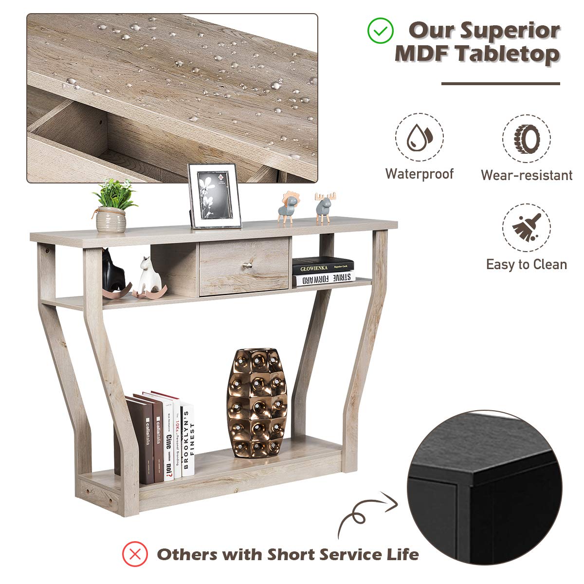 Giantex Console Table Easy Assembly Entryway Table W/Storage Drawer and Bottom Shelf, Mufti-Functional Home Furniture for Hallway, Living Room, Bedroom, Office 47 Inch Accent Hall Table (Gray Wash)
