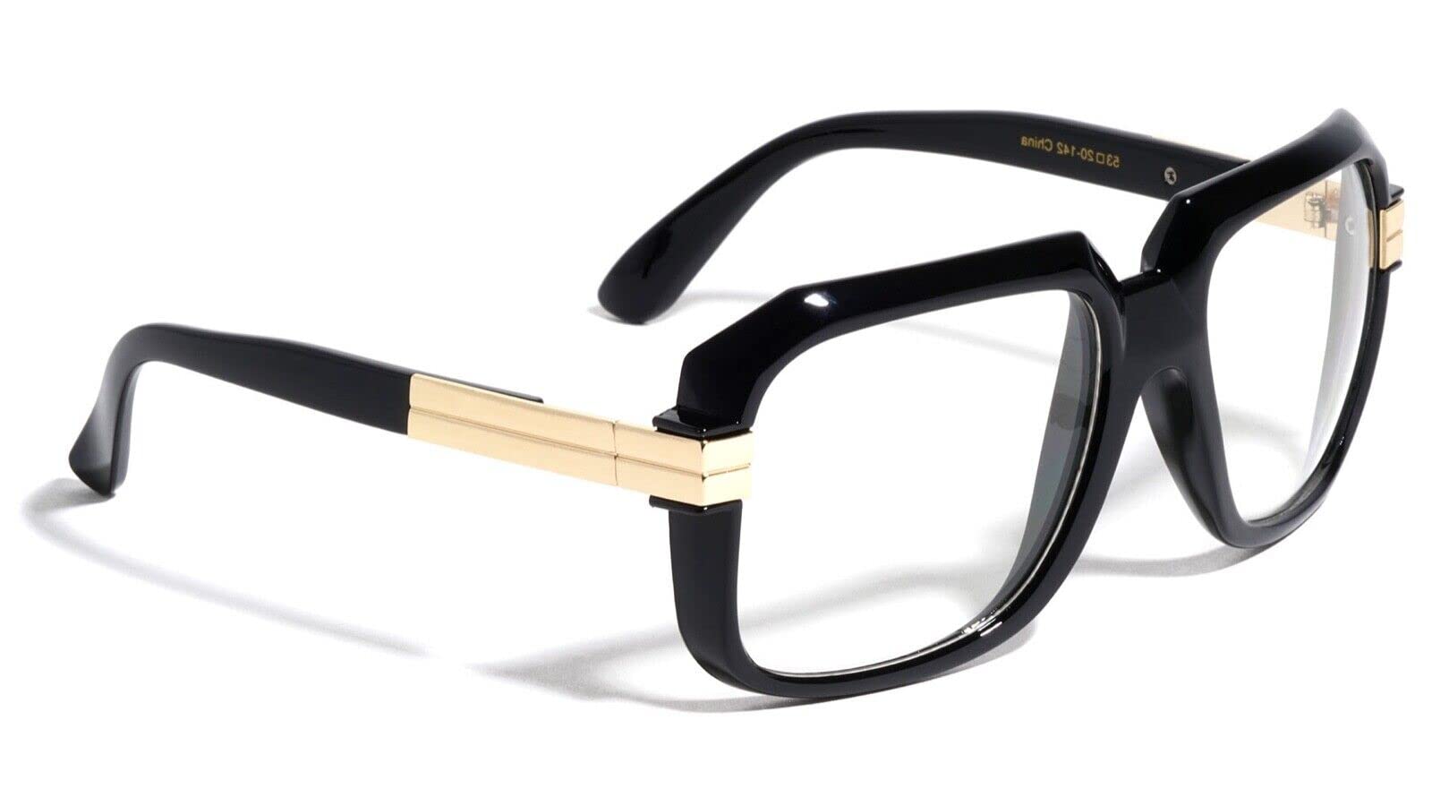 Dweebzilla, Gazelle Emcee Oversized Square Sunglasses w Clear Lenses (Black & Gold Frame, Clear Lenses), One Size Fits Most, HB-McGee