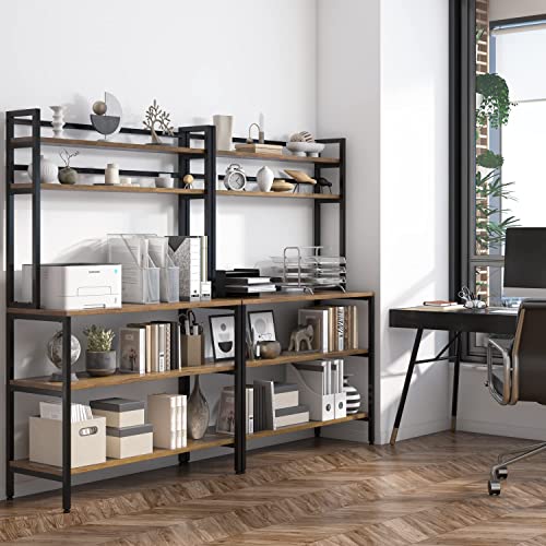 HITHOS Industrial 5-Tier Kitchen Bakers Rack with Hutch, Microwave Oven Stand with Shelves, Coffee Bar for Living Room, Utility Storage Shelf for Home Office, Rustic Brown