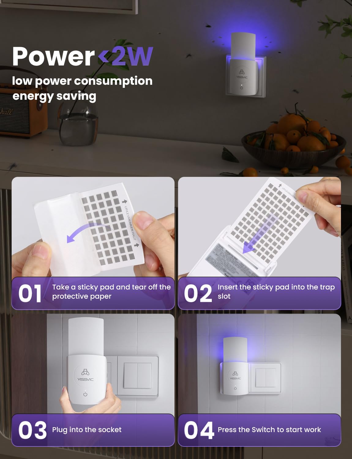 YISSVIC Flying Insect Trap Plug-in Mosquito Killer Indoor Gnat Moth Catcher Fly Tapper with UV Attractant Night Light Catcher for Home Office White