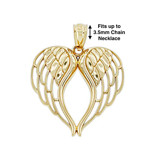 Gold Angel Wings Charm - 10 Karat Solid Gold - Angel Wing Pendant (Large)