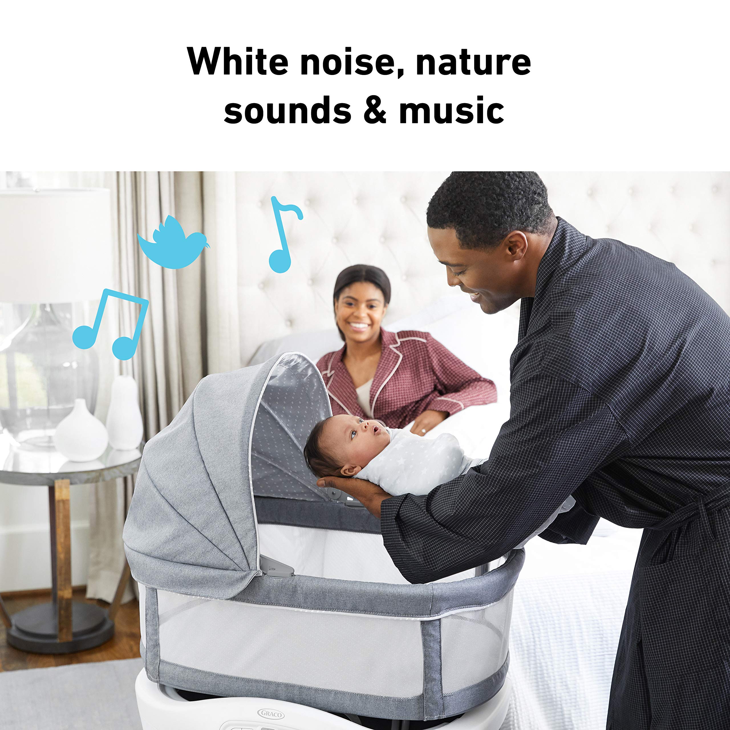 Graco Sense2Snooze Baby Bassinet with Cry Detection Technology and Responds to Baby's Cries to Help Soothe Back to Sleep, Roma