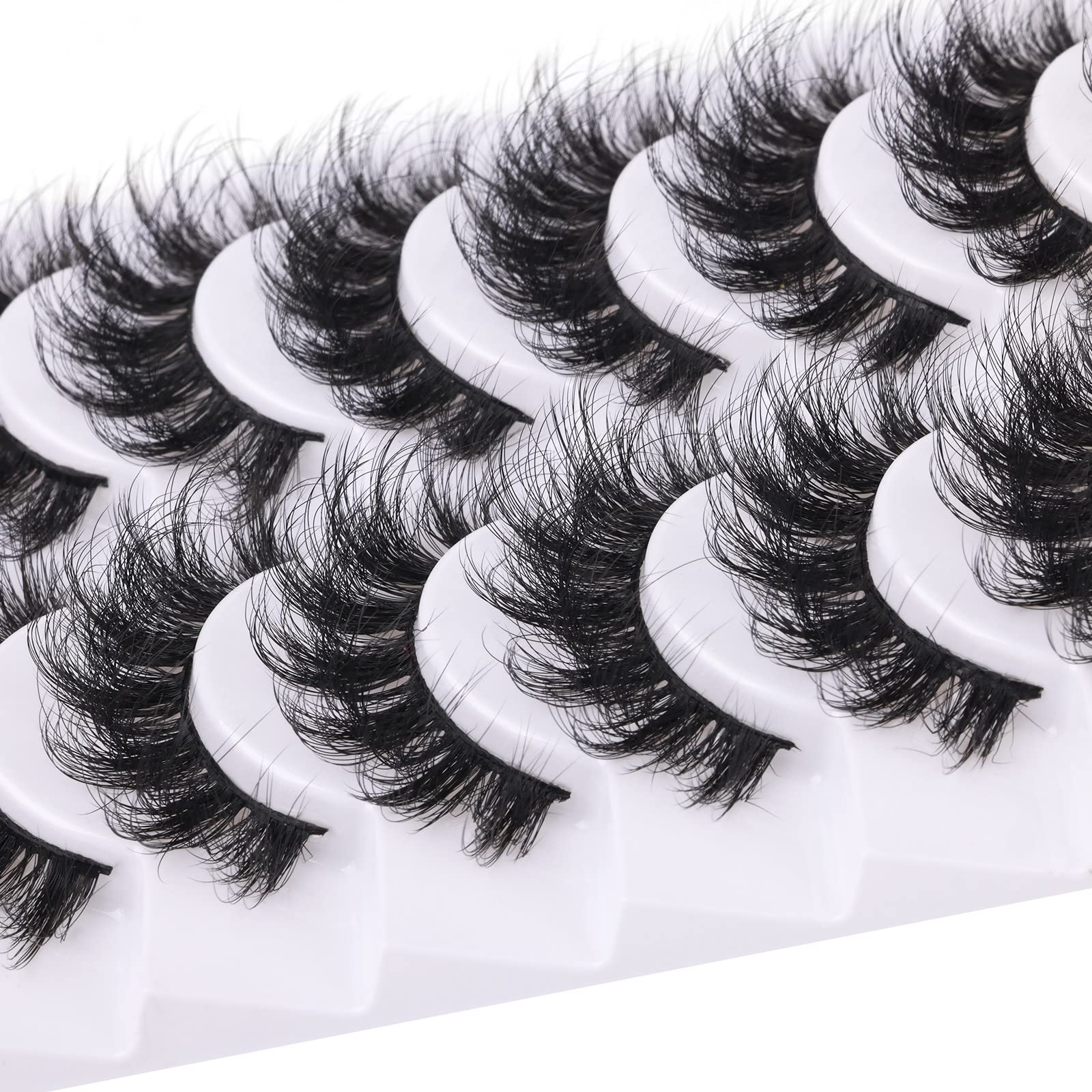 Mink Lashes Fluffy Eyelashes Natural 6D D Curl False Eyelashes Thick Full Eye Lashes Wispy Soft Handmade Reusable Lashes Pack