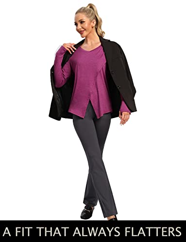 Hiverlay Long Sleeve Workout Shirts for Women V Neck Athletic with Thumbhole Pockets Running Loose Active T-Shirts Pink Large