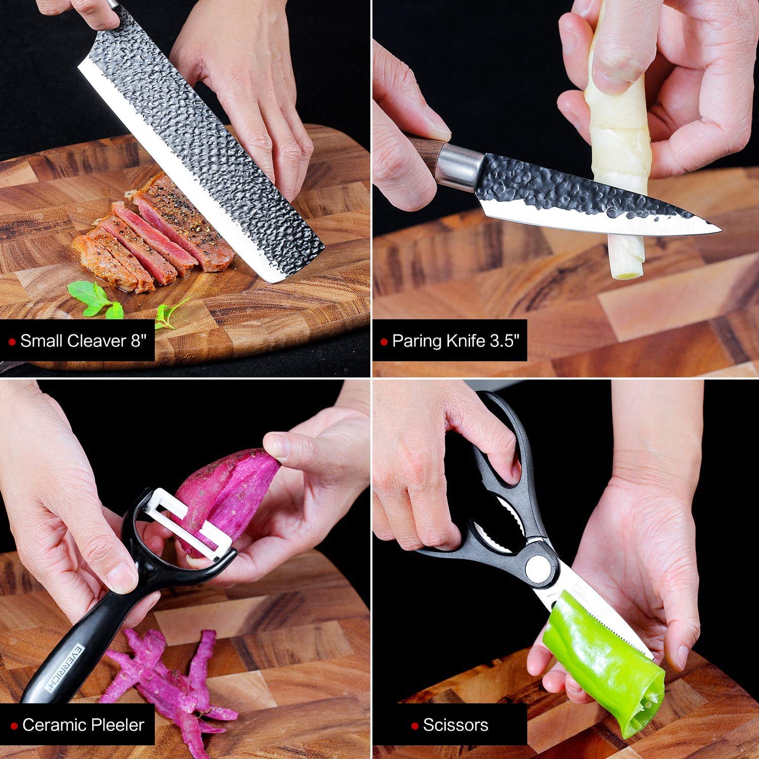 Kitchen Cutting Knives Set for Home, Sharp knives Set for the Kitchen Non-Stick Blades and Ergonomic Design Handles, Chef Knife Set with Gift Box Including Peeler and Shears