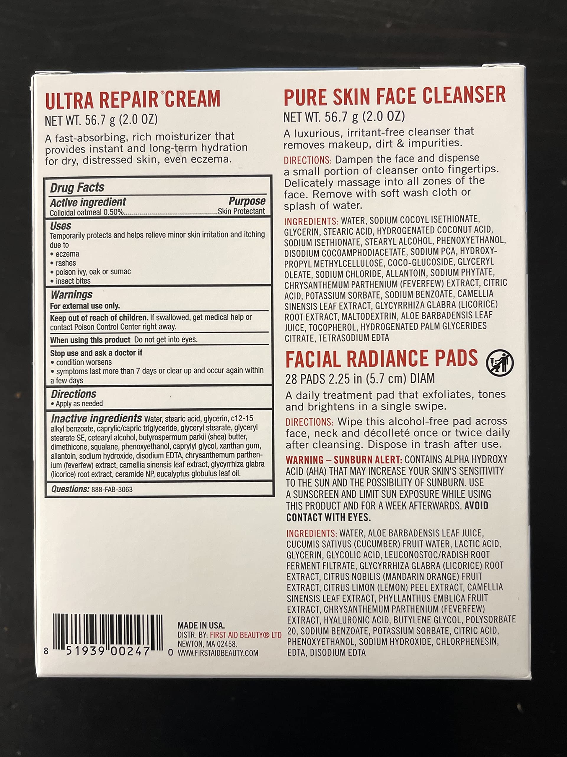 First Aid Beauty FAB Faves to Go Kit: Travel Size Face Cleanser, Exfoliator Pads and Moisturizer