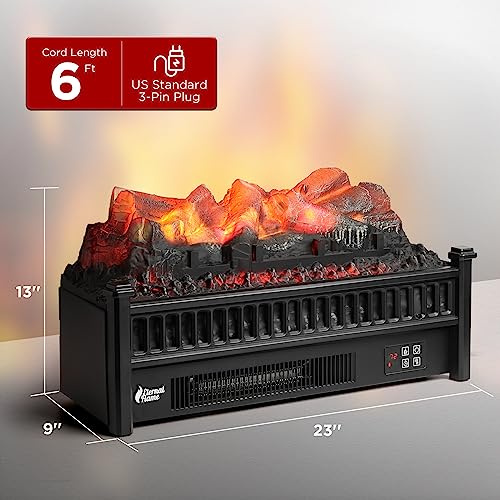 TURBRO Eternal Flame EF23-LG Electric Fireplace Logs, 23" Remote Control Fireplace Insert Log Heater, Realistic Lemonwood Ember Bed, Thermostat, Timer, 1400W Black
