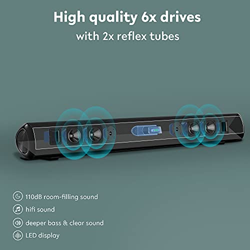 Wohome Sound Bar, 38 Inch 100W Soundbar for TV with 6 Speakers, LED Display, HDMI-ARC, Bluetooth 5.0, Optical, AUX, USB Input, 110 dB 3D Surround Sound Home Theater Audio TV Speakers Systems S9920