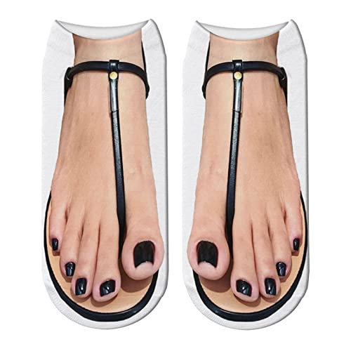 HAZUUNN 3D Pattern Sandals Print Socks Running Socks Women Personality Low Ankle Mens Socks Extra Padding