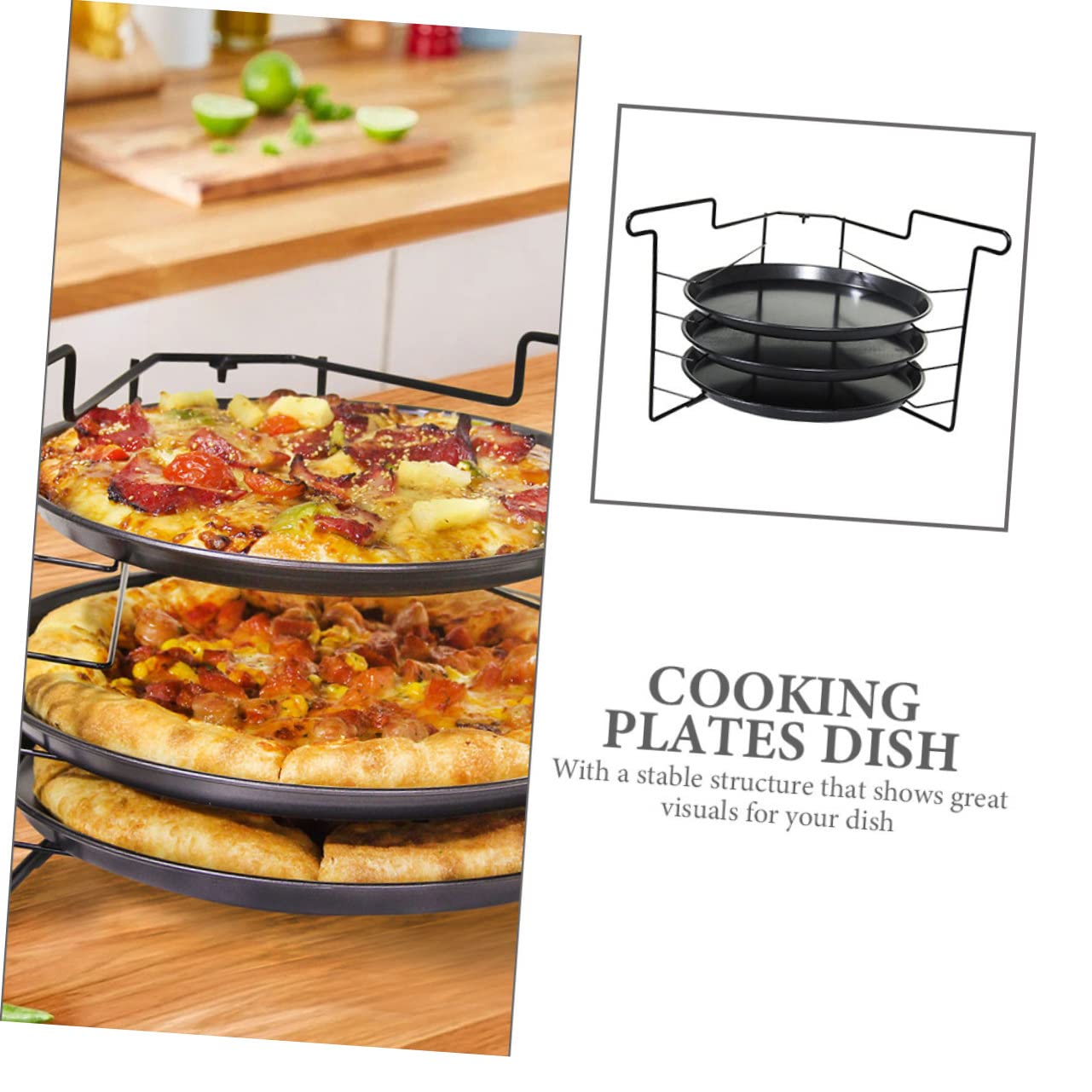 EXQUIMEUBLE pizza tray riser rack cooling rack roasting pan food platter stand metal tabletop pizza tray stand dish display stand metal dish rack pizza pan holder iron multi-layer metal plate