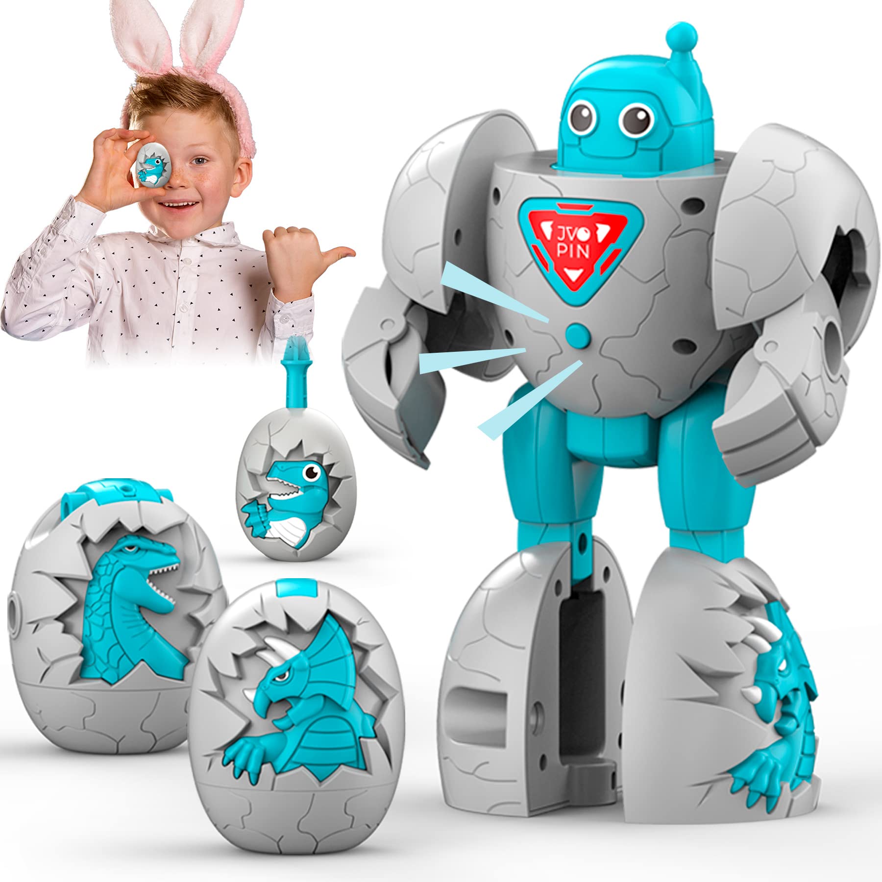 JVOPIN 3+ Year Old Kids Toys - Take Apart Dinosaur Eggs Transform into Robot with Realistic Sound, STEM Educational Construction, Easter Gifts for Boys & Girls Ages 3-8