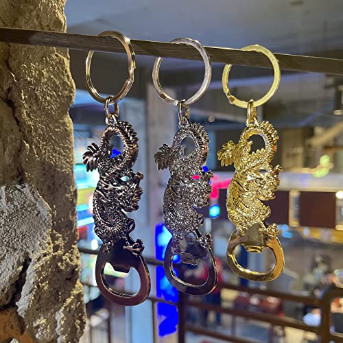 Keychain Beer Bottle Opener, Metal Dragon Shape Opener with Key Ring Chains Easy to Carry, Creative Gift APAPKPAR (silver)