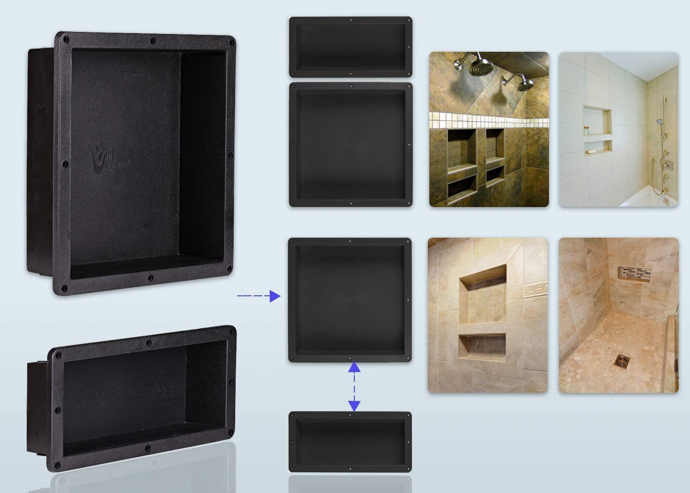Zigzag Easy Installation Waterproof Double Recessed Shower Shelves Niche, ABS Plastics Bathroom Shower Niche 16 × 24 Inches for Shampoo, Soap and Foot Rest