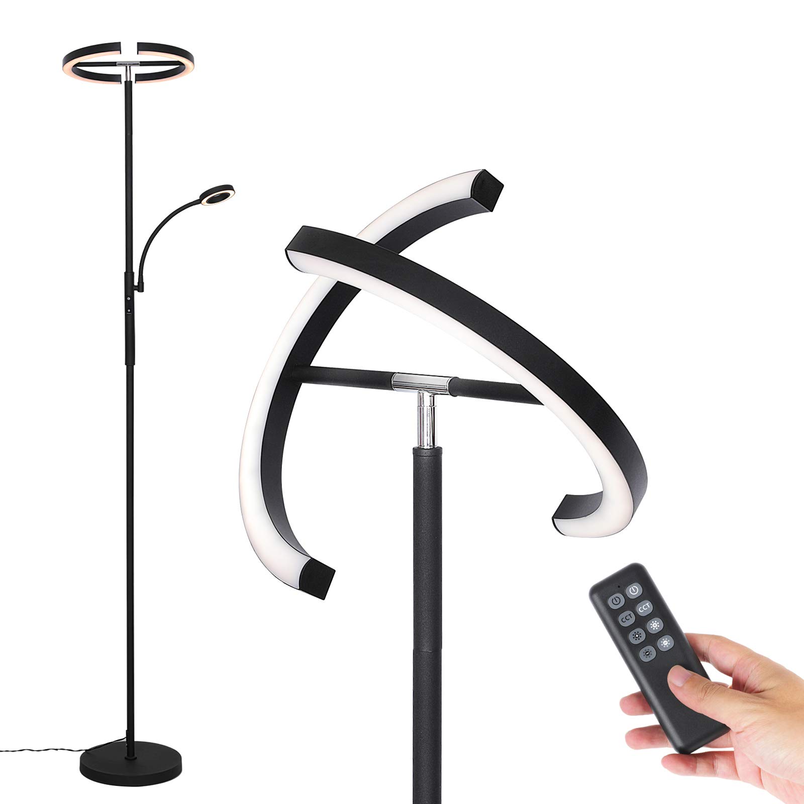 Ganiude Dimmable Modern LED Rotatable Torchiere Floor Lamp with Reading Light,Touch and Remote Control,Tall Standing Pole Lamp with Stepless Dimming and 3000K-6000K CCT for Living Room,Bedroom,Office