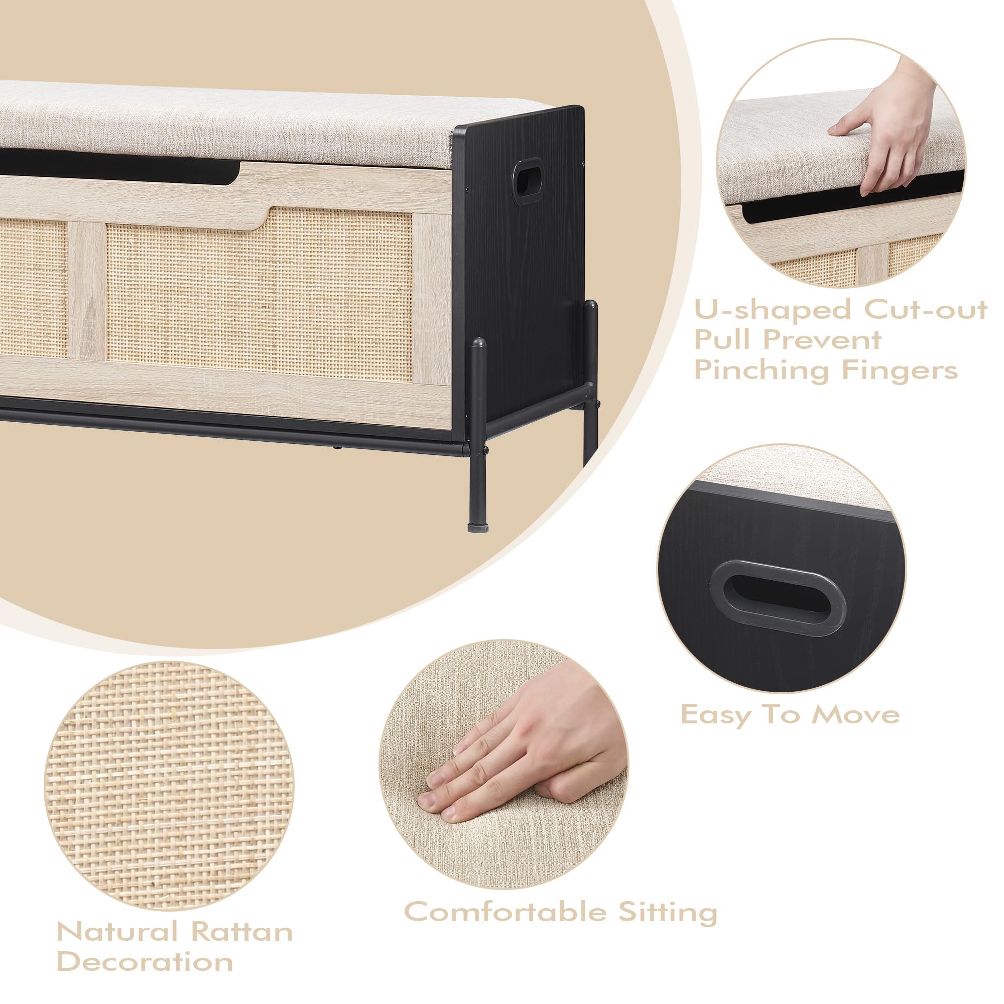 GAOMON Large Rattan Storage Chest, 15.7 x 39.4 x 18.1 Inches, Black