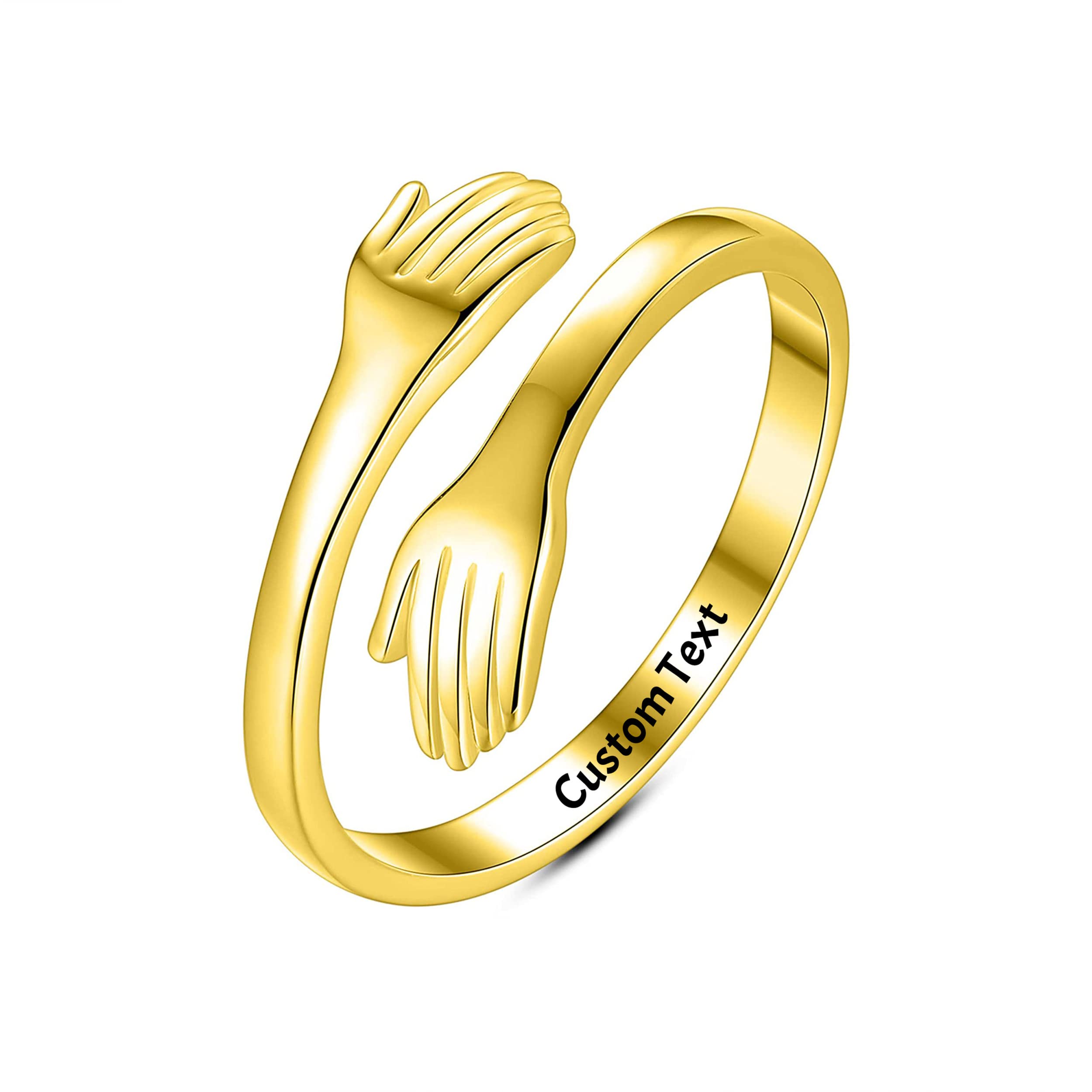 EBAT Simple Dainty Hug Ring Promise Rings for Couples Mens Women's Men Her Thumb Women Adjustable Sterling Silver Cute Teen Girls Aesthetic Personalized Engraved Custom Name