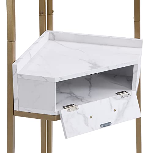 Scoomor Corner Shelf 4 Tier with Drawers, Modern Corner Bookshelf, Free Standing Storage Rack, Plant Stand for Living Room, Home Office, Kitchen, Small Spaces, 72.64ββ Tall (Gold)