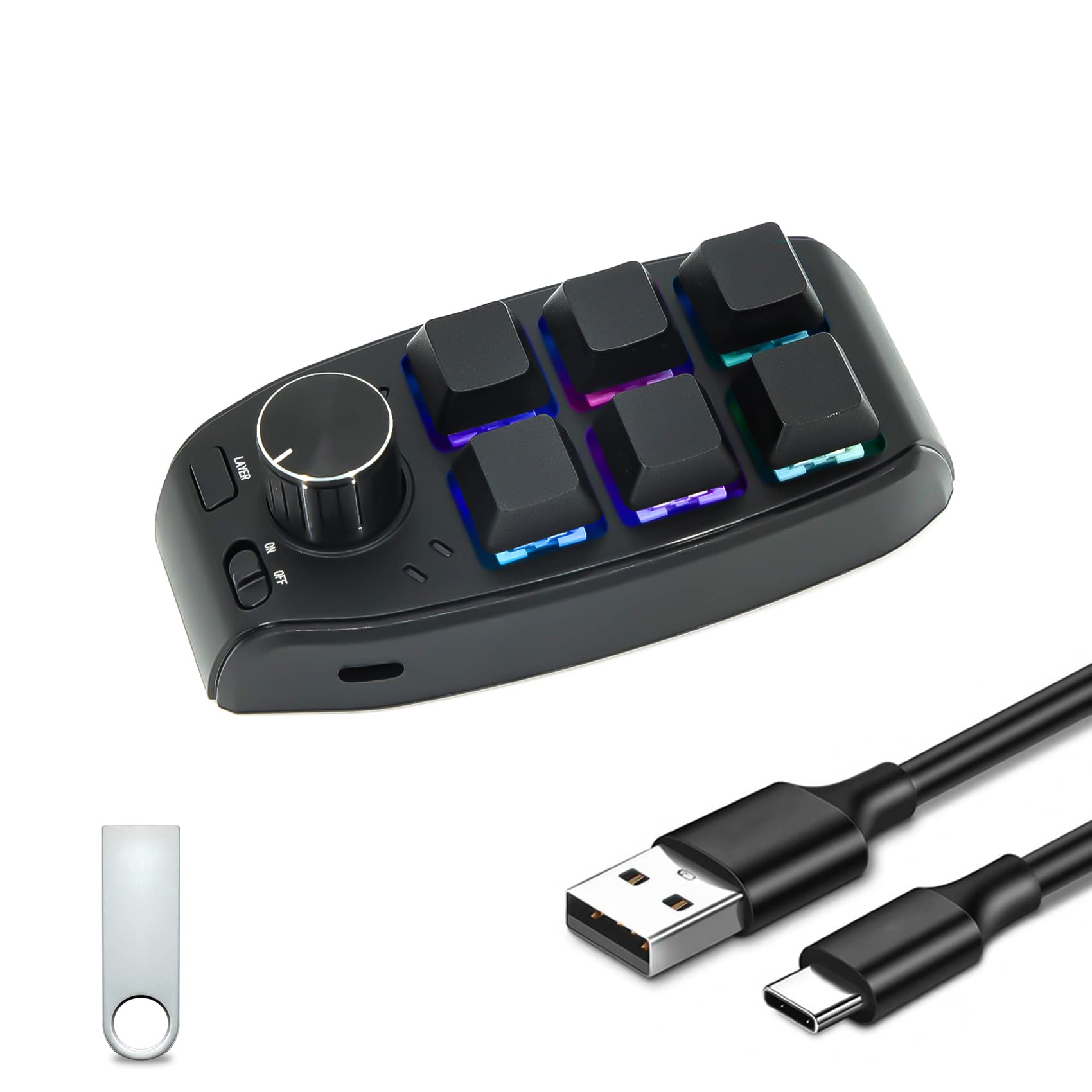 KDO 6 Key macropad with knob Mini Custom keypad 3 Layer Setup programmable Keyboard with 8 GB U Disk (Built-in Setup Program) Plug and Play Mechanical Keyboard for Windows PC Laptop