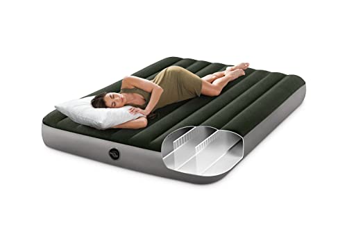 Intex 64779E Dura-Beam Standard Prestige Air Mattress: Fiber-Tech – Queen Size – Hand-Held Battery Pump – 10in Bed Height – 600lb Weight Capacity