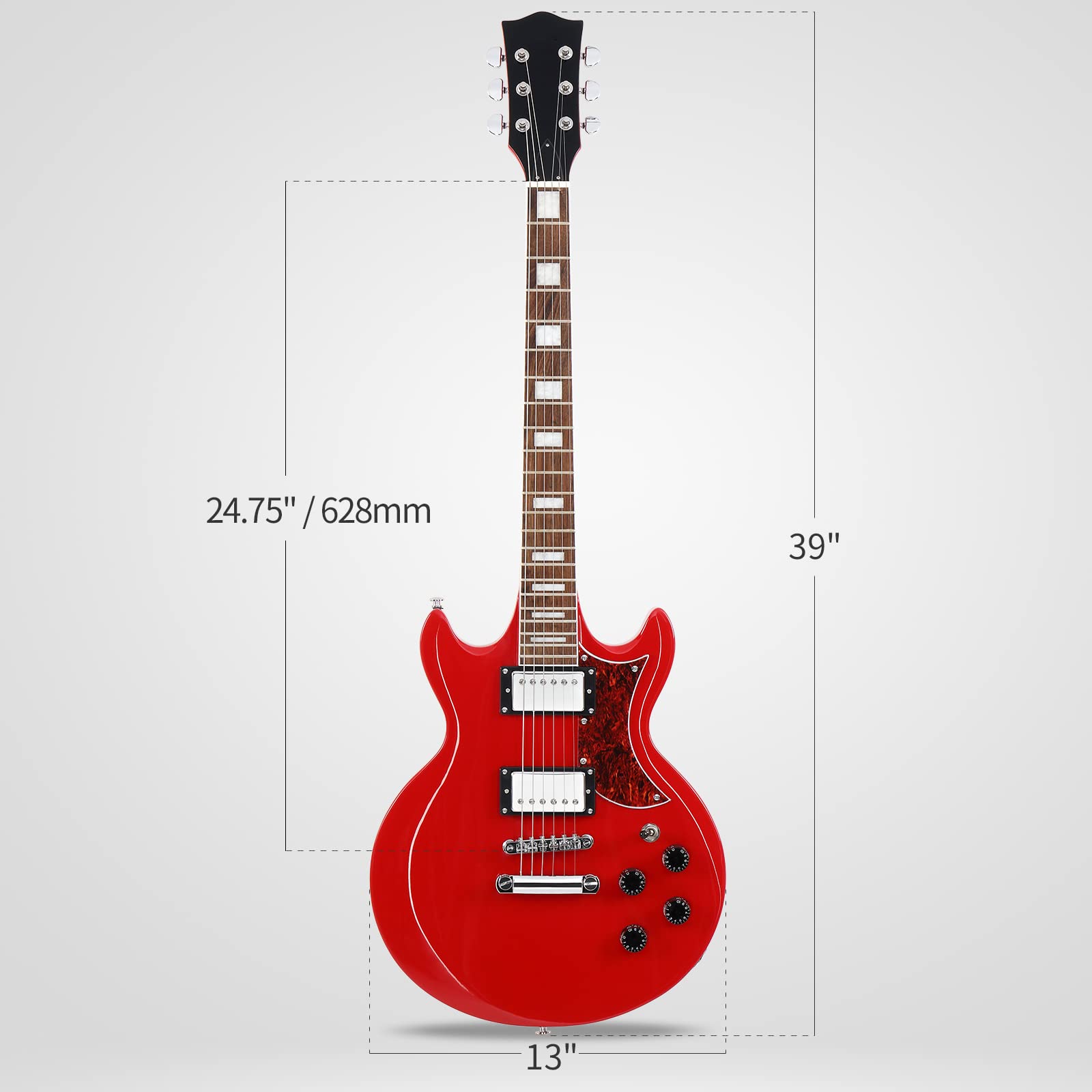 Ktaxon 39" Solid-Body Electric Guitar, 6 String Full Size GIZ102 H-H Pickups Jazz Electric Guitars Kit for Beginner Starter with Gig Bag, Cable, Shoulder Strap, Plectrum (Red)
